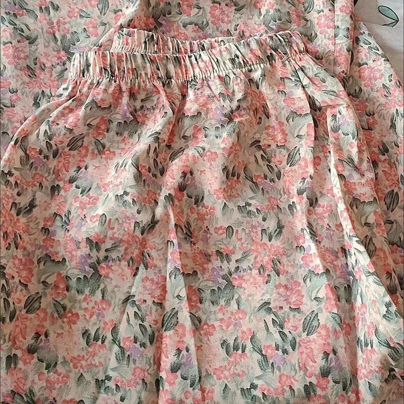 Badu Bg Лятна многоцветна флорална дамска облекло с големи размери дълга пола реколта