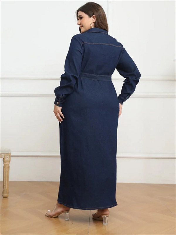 Badu.bg Wmstar Големи размери Дънкови рокли за жени с копчета Едноцветна дълга модна елегантна ...