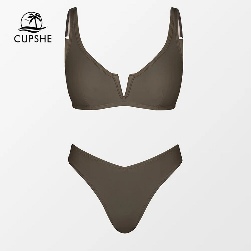 Badu.bg CUPSHE V-Wire V-Cut комплекти бикини със средна талия Бански костюм за жени Секси плажно ...