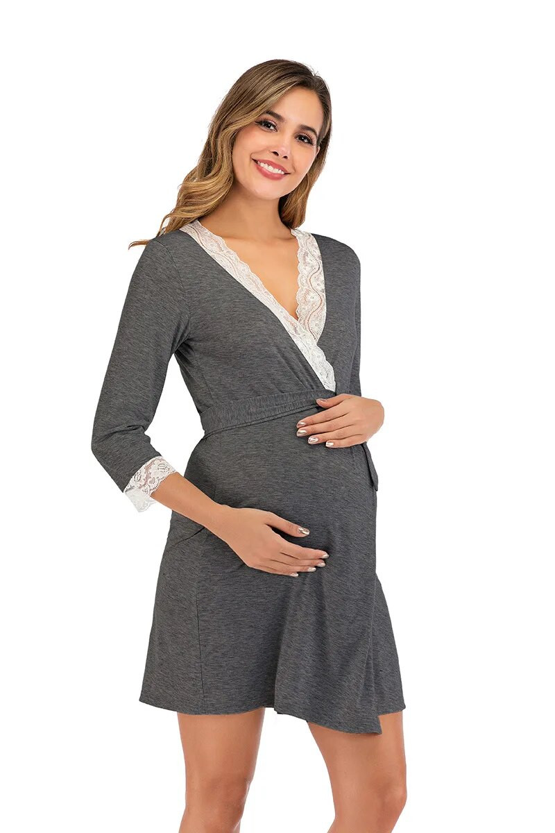 Дрехи за бременни Бременност Рокля за кърмене с V-образно деколте Нощница за кърмене Нощница за ...