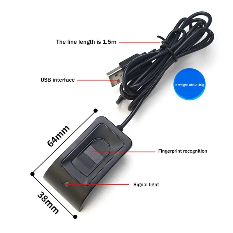 Badu Bg Черен Usb четец на пръстови отпечатъци Компютърно разпознаване