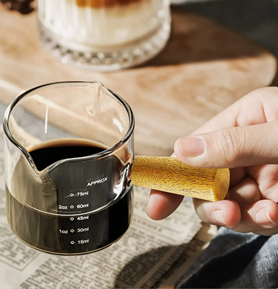 Badu.hr 50/75/100/140 ml staklena mjerna šalica za espresso s drvenom ručkom vrč za mlijeko s ...